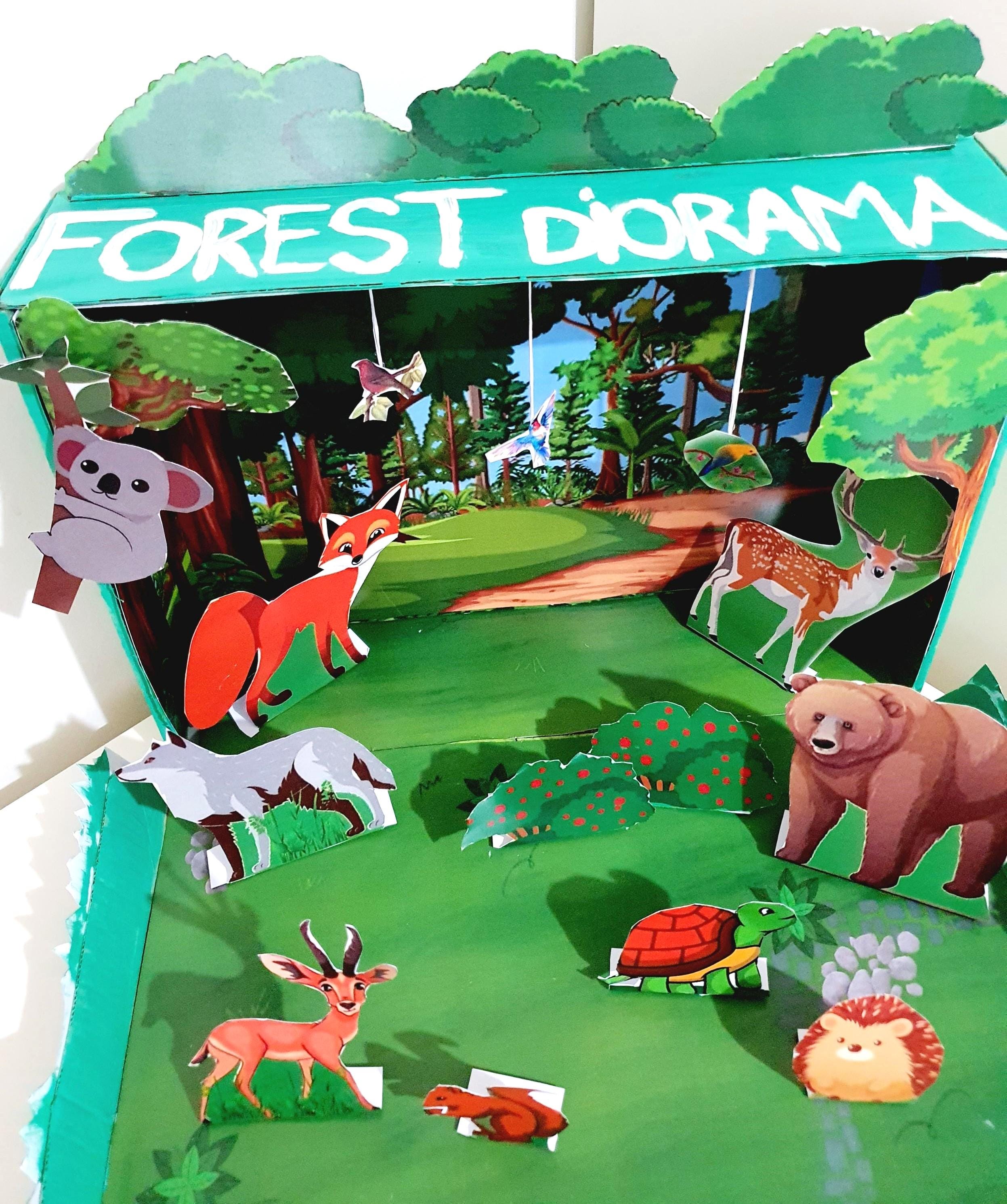 Printable Shoebox Diorama,green Forest Habitat Animals Nature Miniature ...