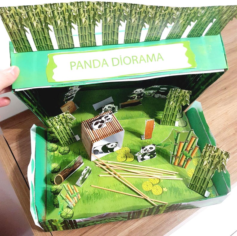 Printable Shoebox Panda Diorama: Bamboo Forest Animals Miniature ...