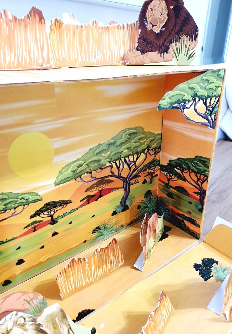Printable Shoebox Lions Diorama: Savanna Habitat Dijital File - Etsy