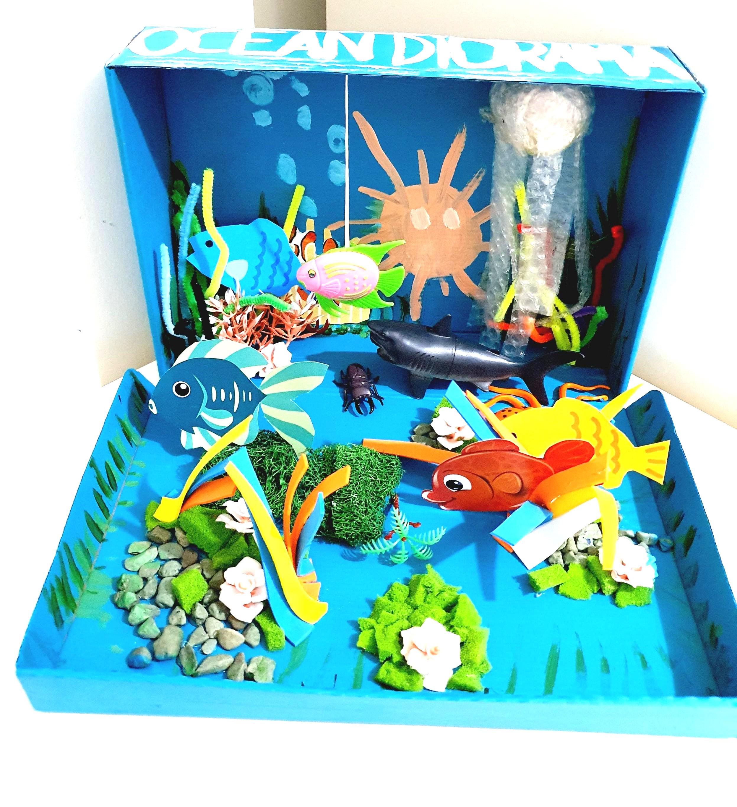 Shoebox Blue Ocean Sea Habitat Animals Fish Shark Miniature Diorama ...
