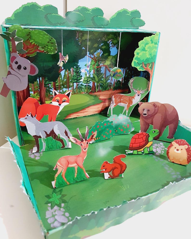 Printable Shoebox Diorama,green Forest Habitat Animals Nature Miniature ...