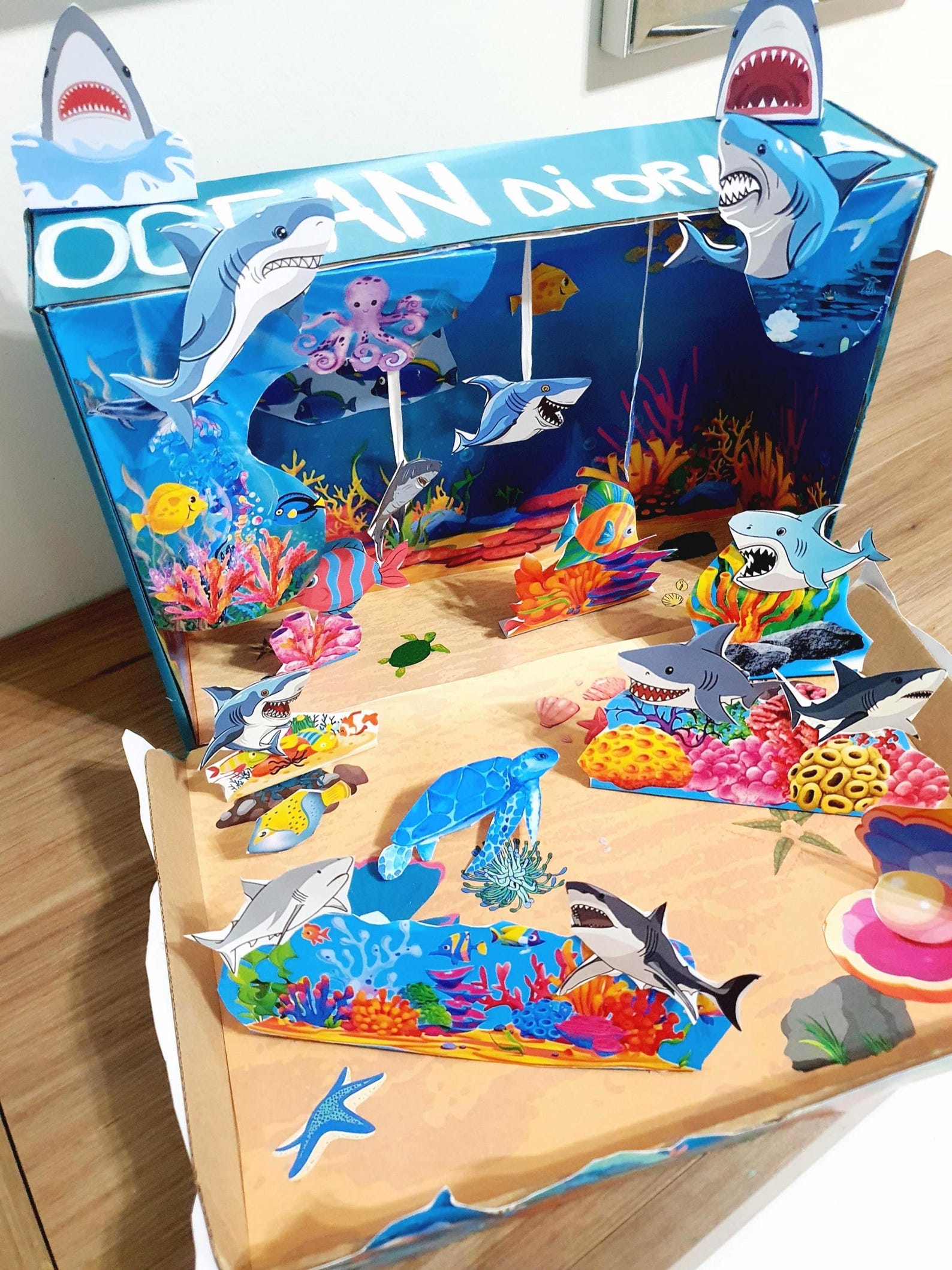 Printable Shoebox Shark Diorama: Fish Shark Sea Ocean Animals Miniature ...