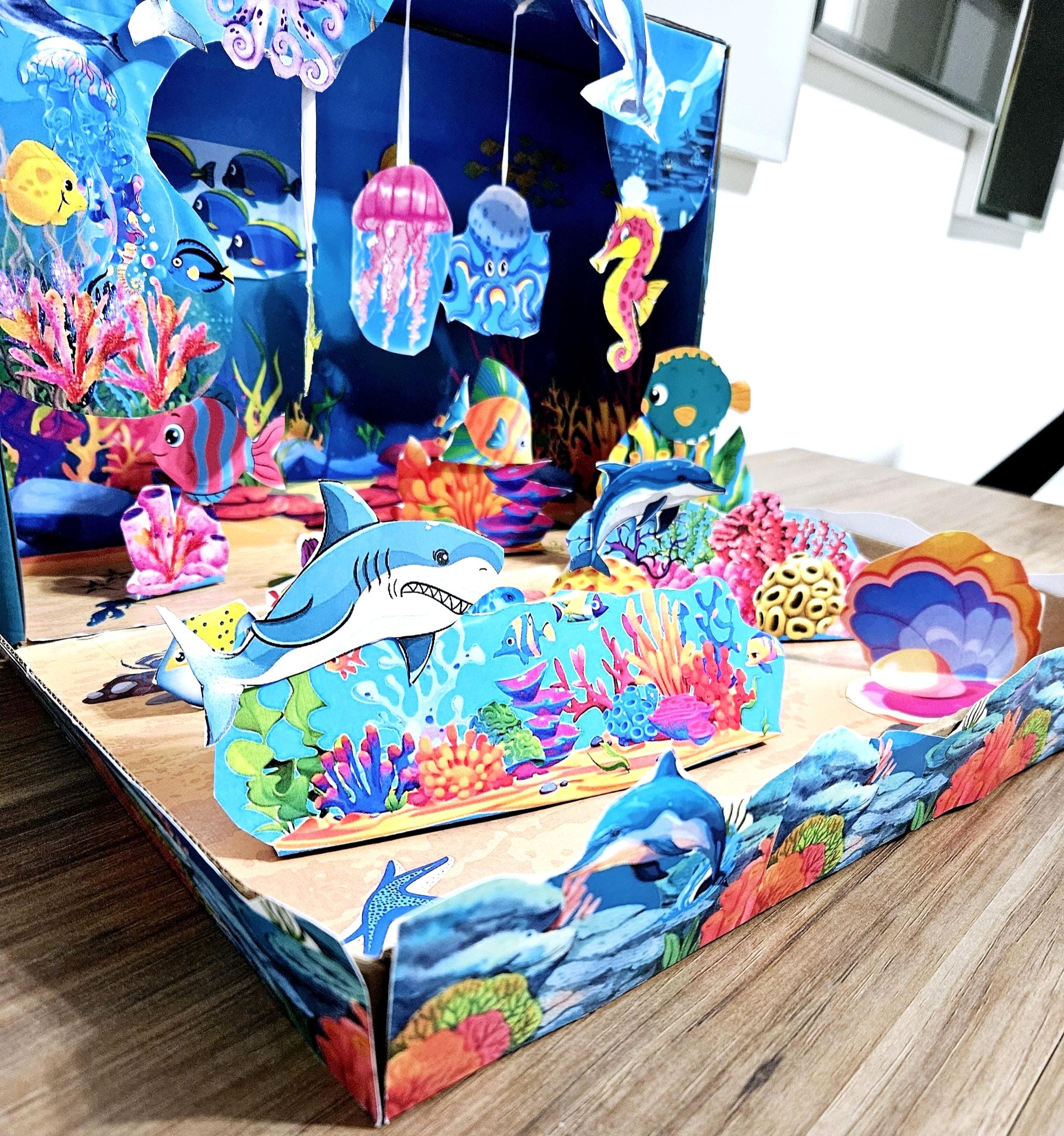 Shoebox Diorama,blue Ocean Sea Habitat Animals Fish Shark Miniature ...