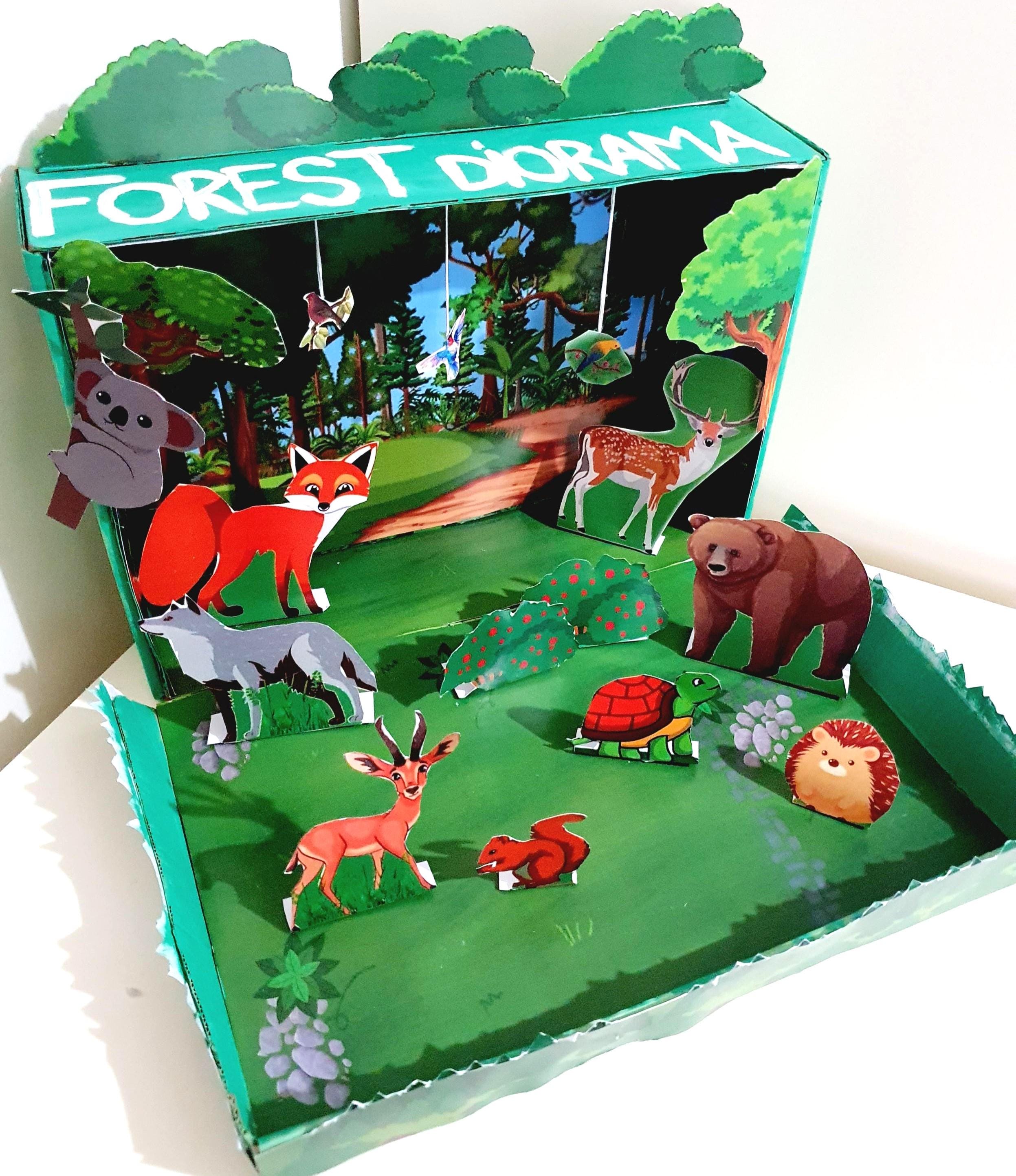 Printable Shoebox Diorama,green Forest Habitat Animals Nature Miniature ...