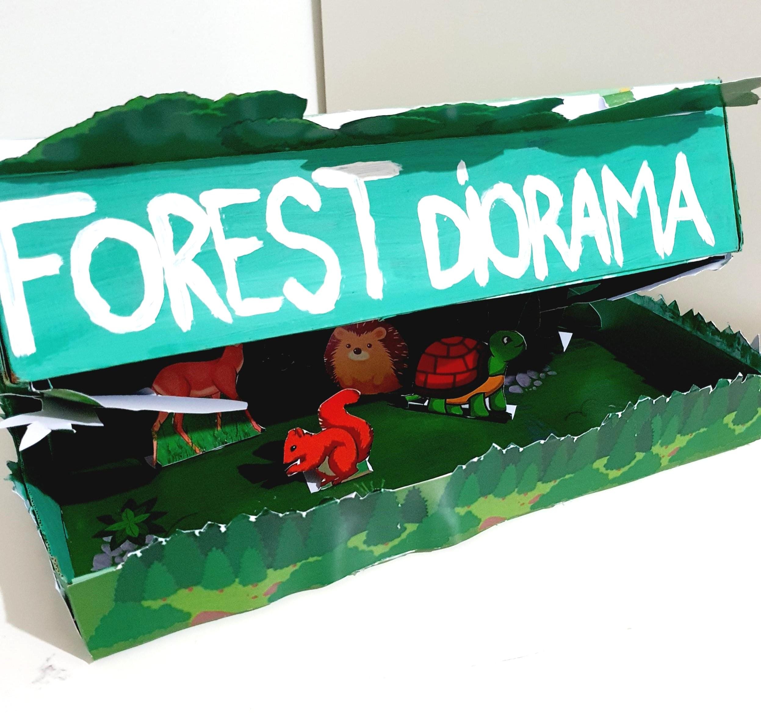 Printable Shoebox Diorama,green Forest Habitat Animals Nature Miniature ...