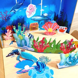 Printable Shoebox Ocean Diorama: Sea Habitat Animals Fish Shark Project ...