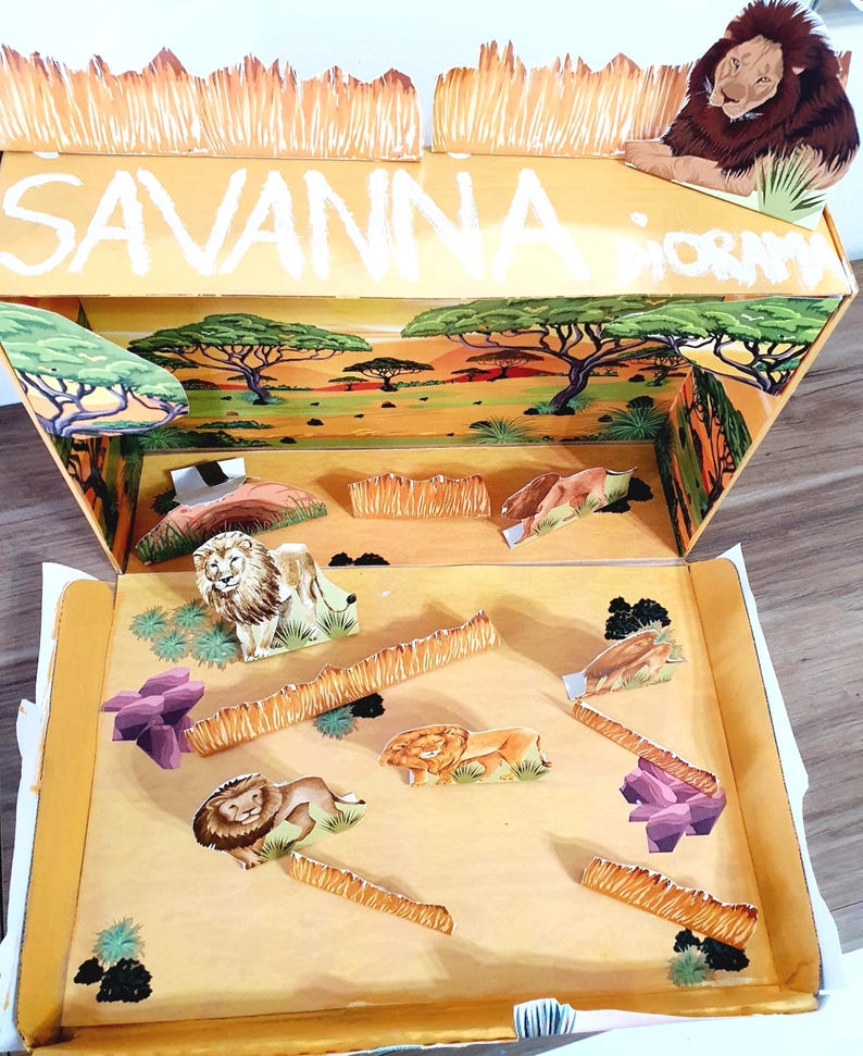 Printable Shoebox Lions Diorama: Savanna Habitat Dijital File - Etsy