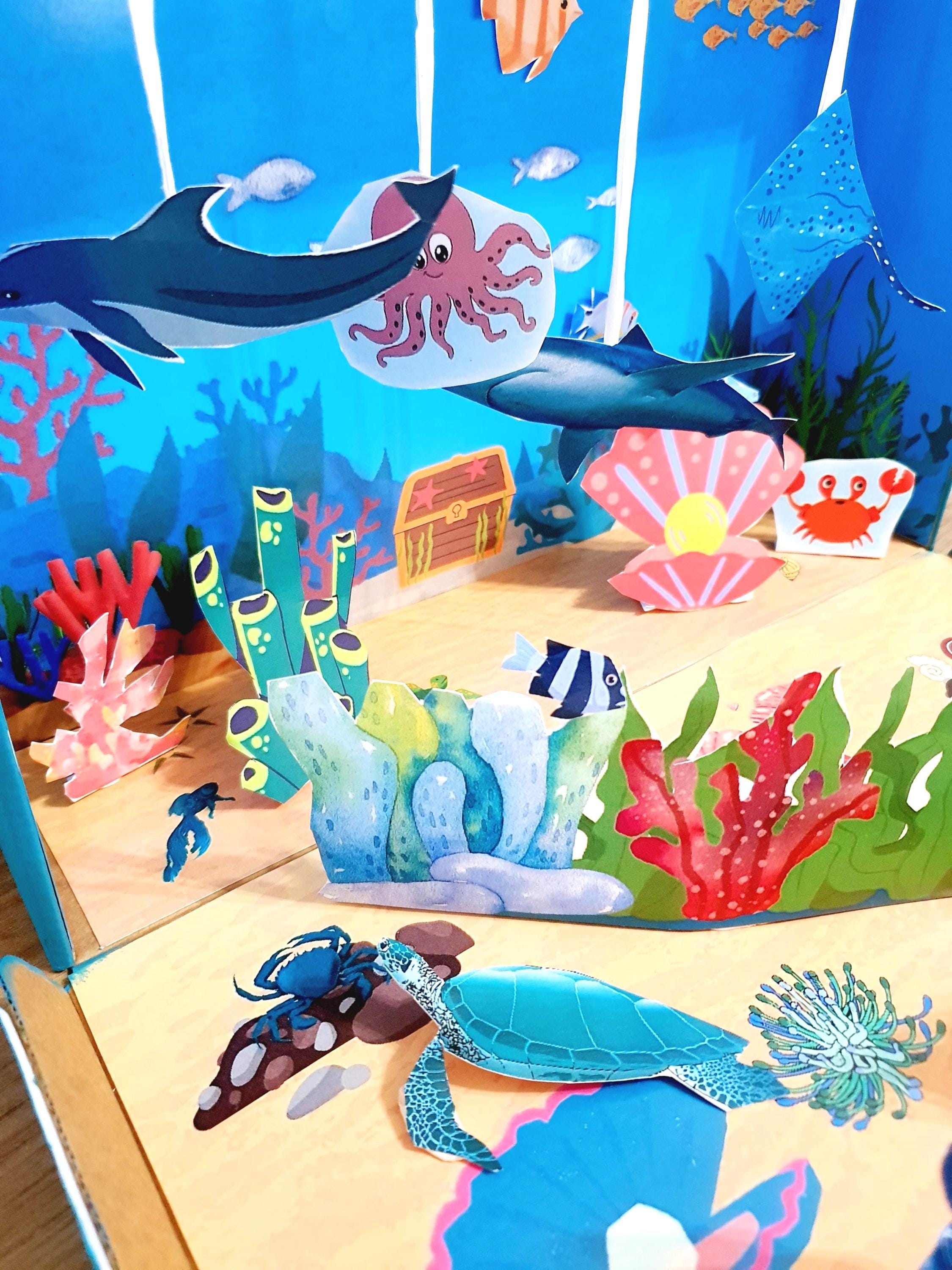 Shoebox Diorama,blue Ocean Sea Habitat Animals Fish Shark Miniature ...