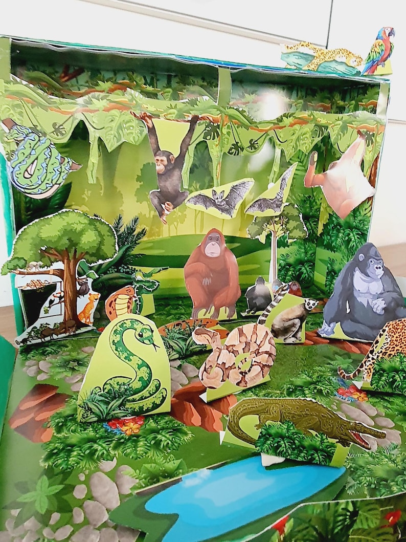 Printable Shoebox Diorama Rainforest: Tropikal Animals Habitat Project ...