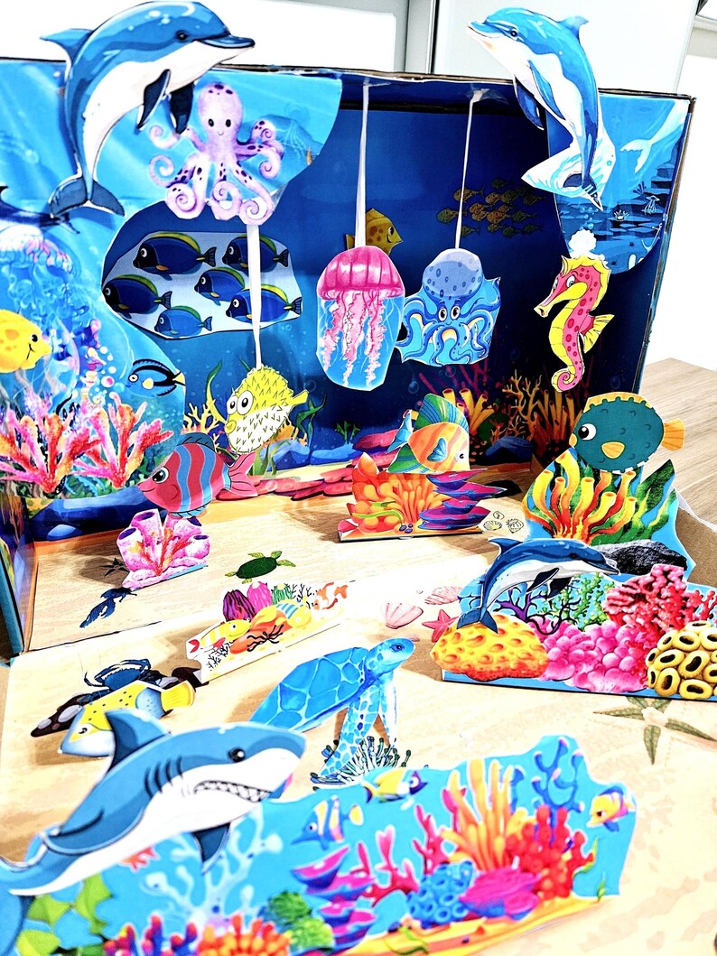 Printable Shoebox Ocean Diorama: Fish Shark Sea Animals Habitat Kids ...
