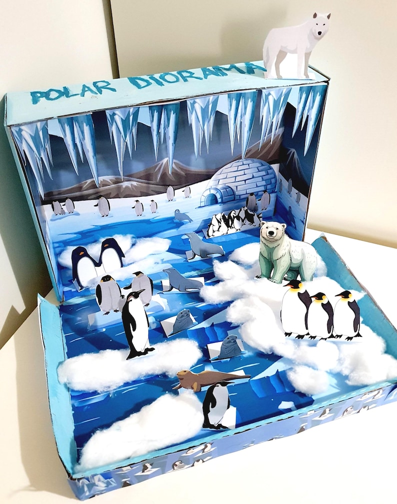 Printable Shoebox Diorama,polar North Pole Animals Bear Penguins ...