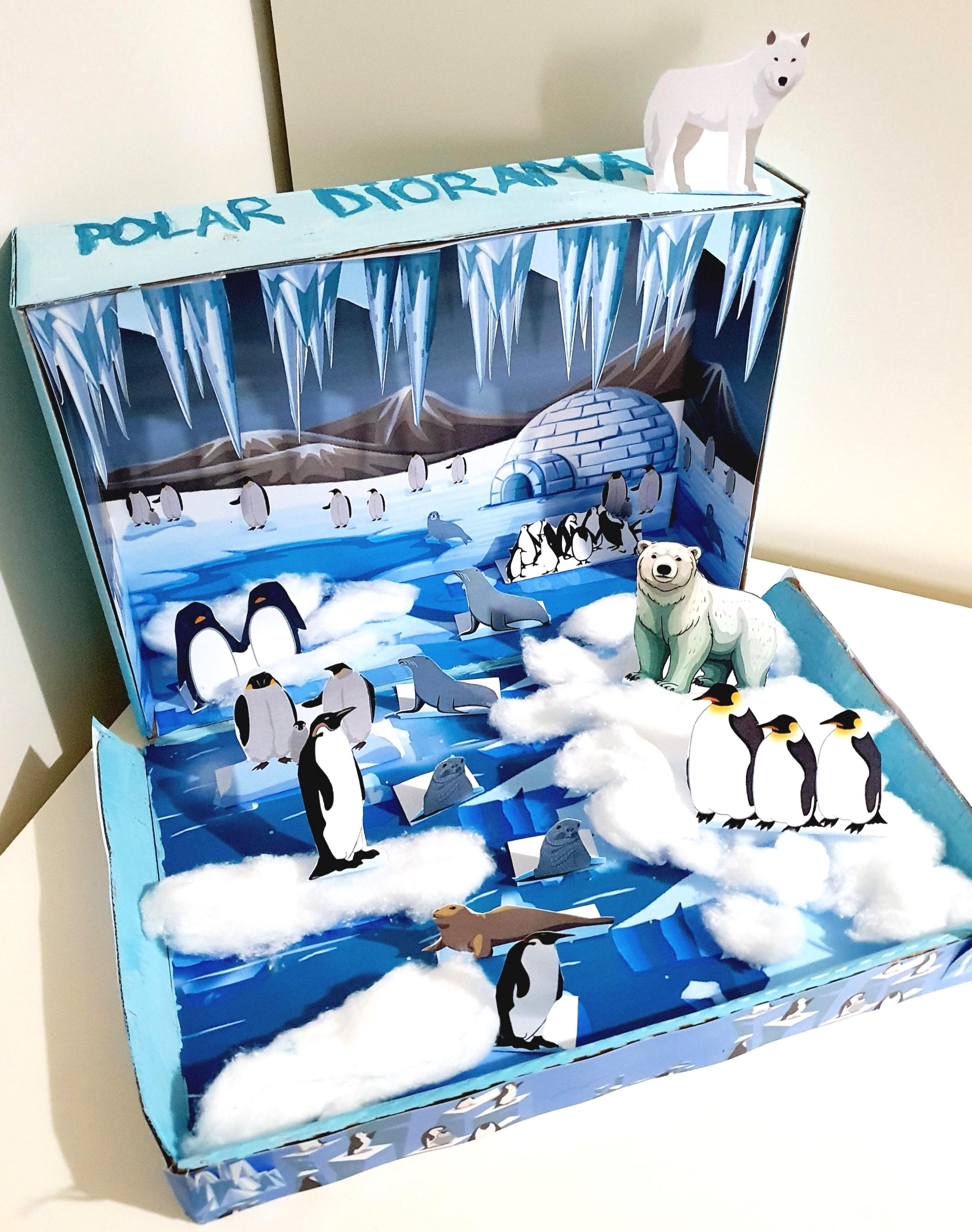 Printable Shoebox Diorama,polar North Pole Animals Bear Penguins Antartica Arctic Tundra Habitat ...