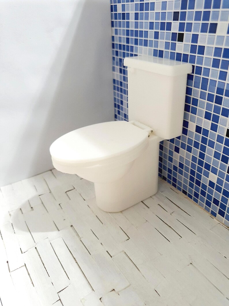 Miniature Dollhouse Doll White Bej Wall Mounted With Working Lid Toilet ...