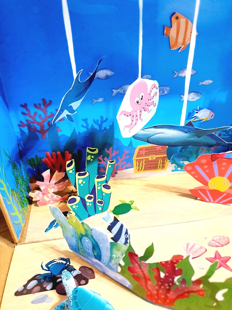 Printable Shoebox Ocean Diorama: Sea Habitat Animals Fish Shark Project ...