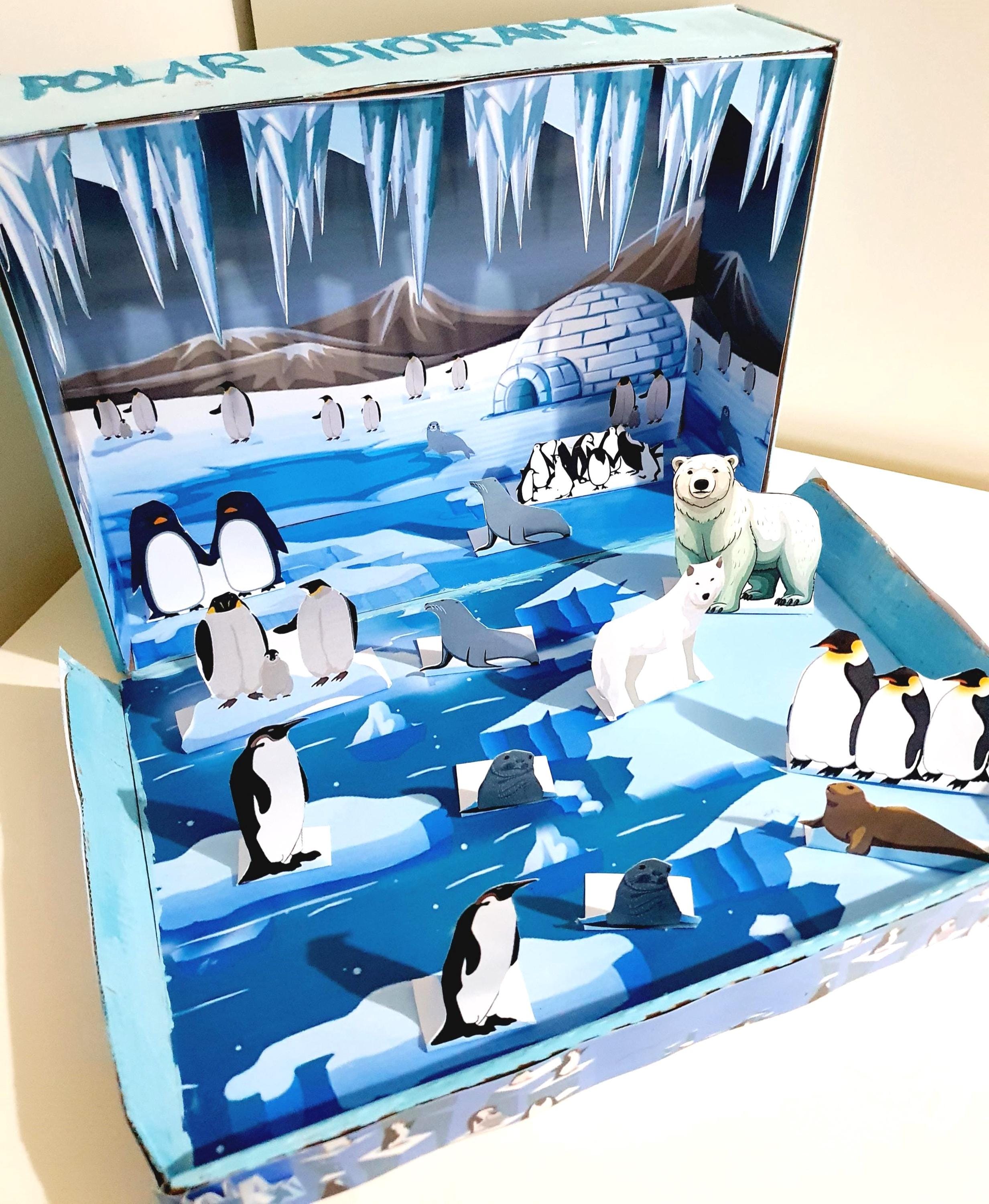 Printable Shoebox Diorama,polar North Pole Animals Bear Penguins ...
