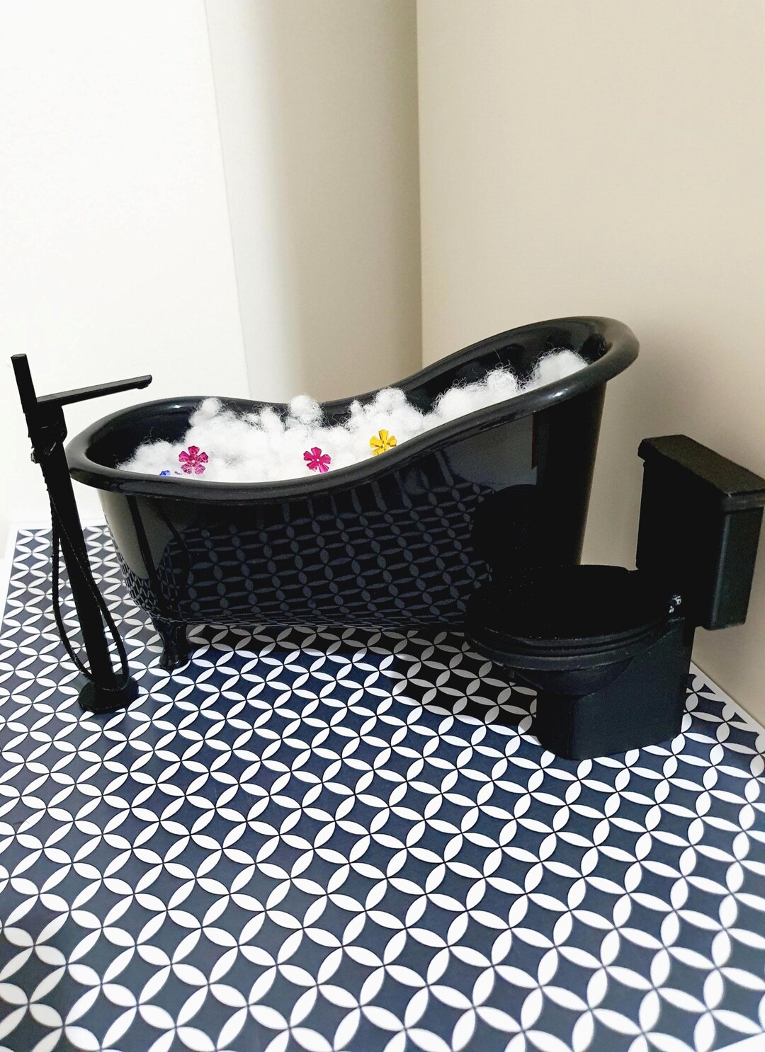 Scale 1:6 Miniature Doll Dollhouse Black Bathtub Bath Tub Bathroom Set ...