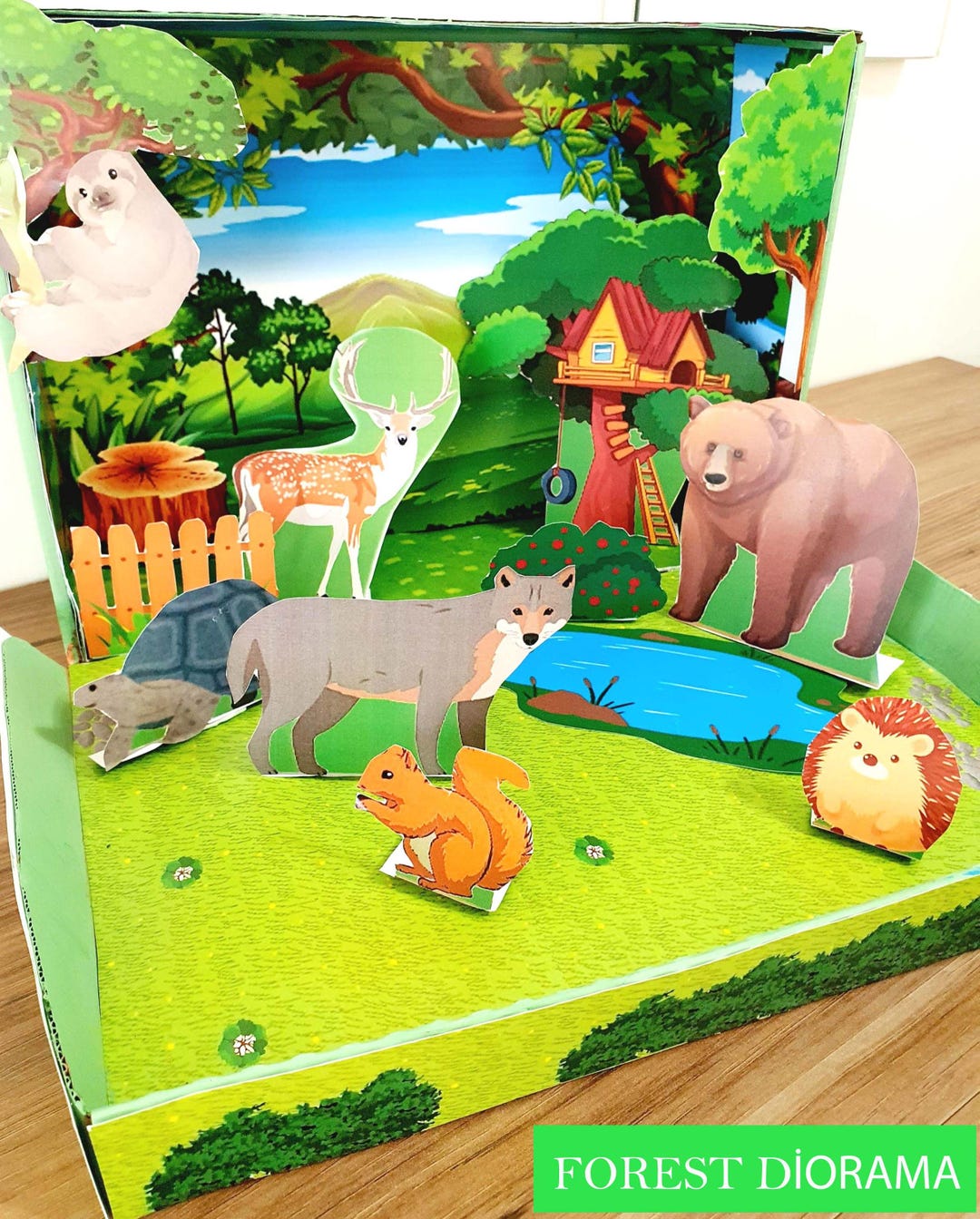 Printable Shoebox Diorama,green Forest Habitat Animals Nature Miniature ...