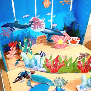 Printable Shoebox Ocean Diorama: Sea Habitat Animals Fish Shark Project ...