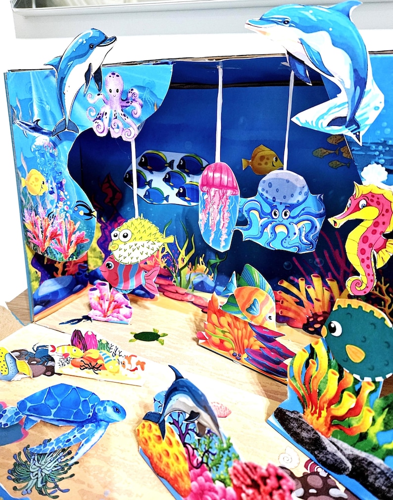 Printable Shoebox Ocean Diorama: Fish Shark Sea Animals Habitat Kids ...