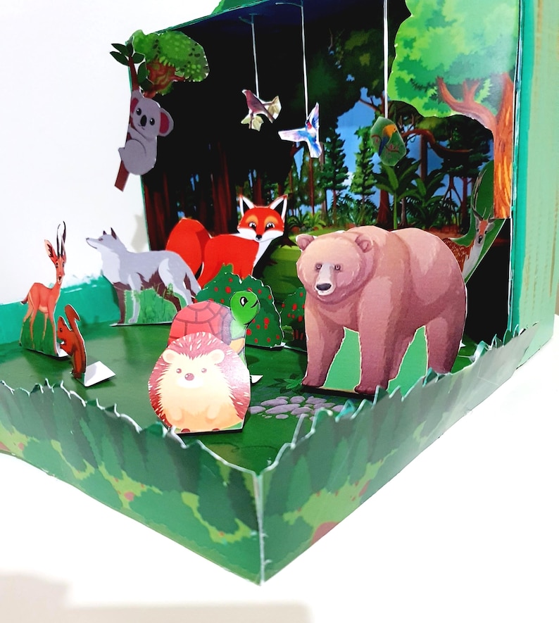 Printable Shoebox Diorama,green Forest Habitat Animals Nature Miniature ...