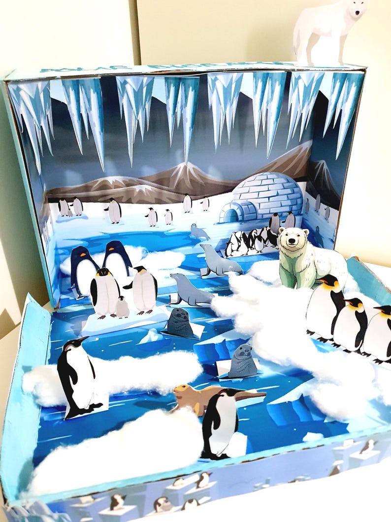 Printable Shoebox Polar Diorama: North Pole Animals Bear Penguins ...