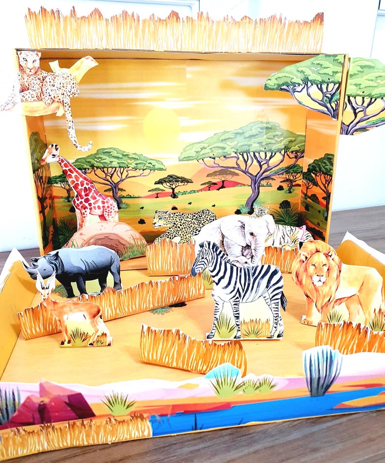 Printable Shoebox Savanna Desert Animals Zebra Elephant Lion Tiger ...
