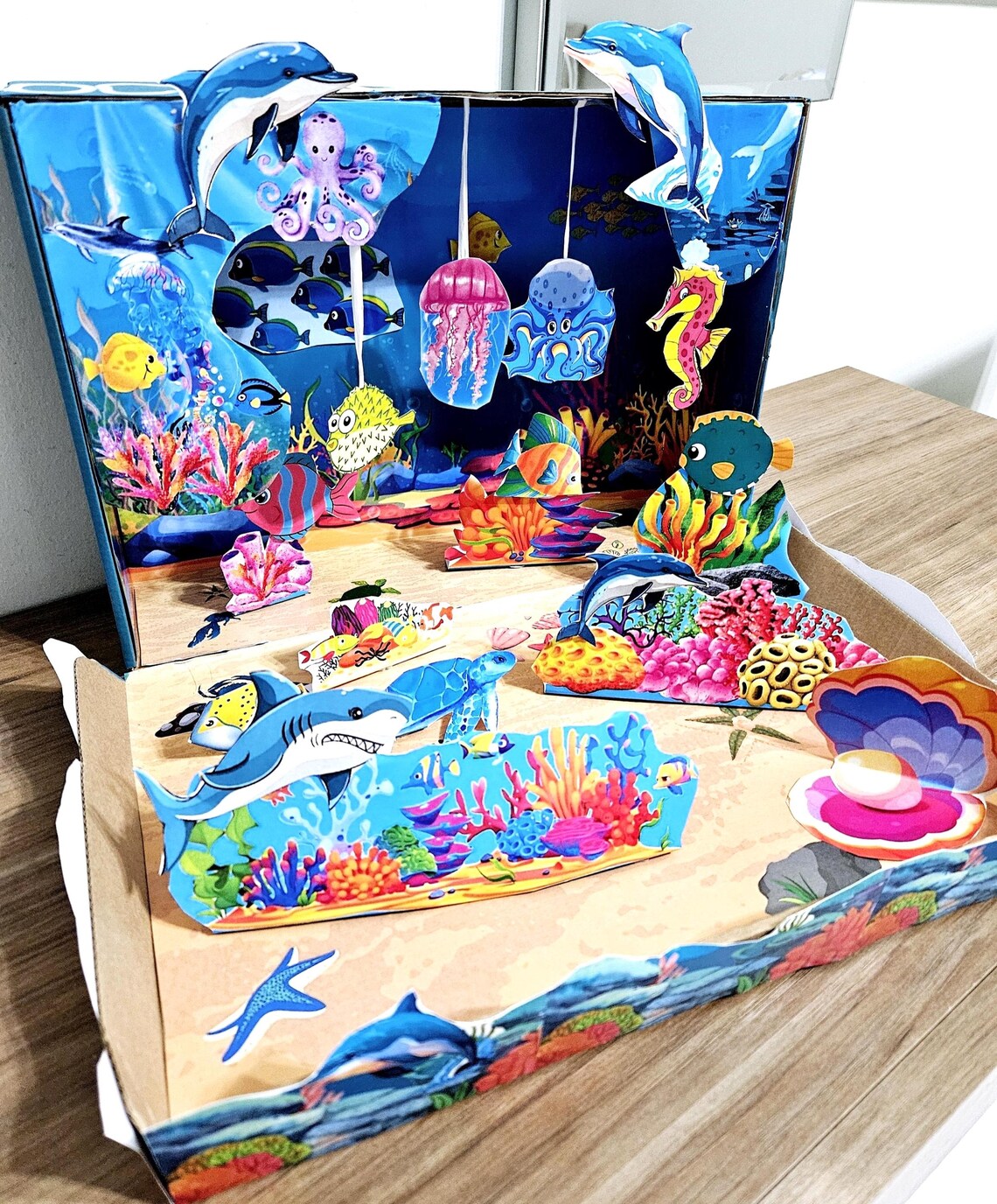 Shoebox Diorama,blue Ocean Sea Habitat Animals Fish Shark Miniature ...