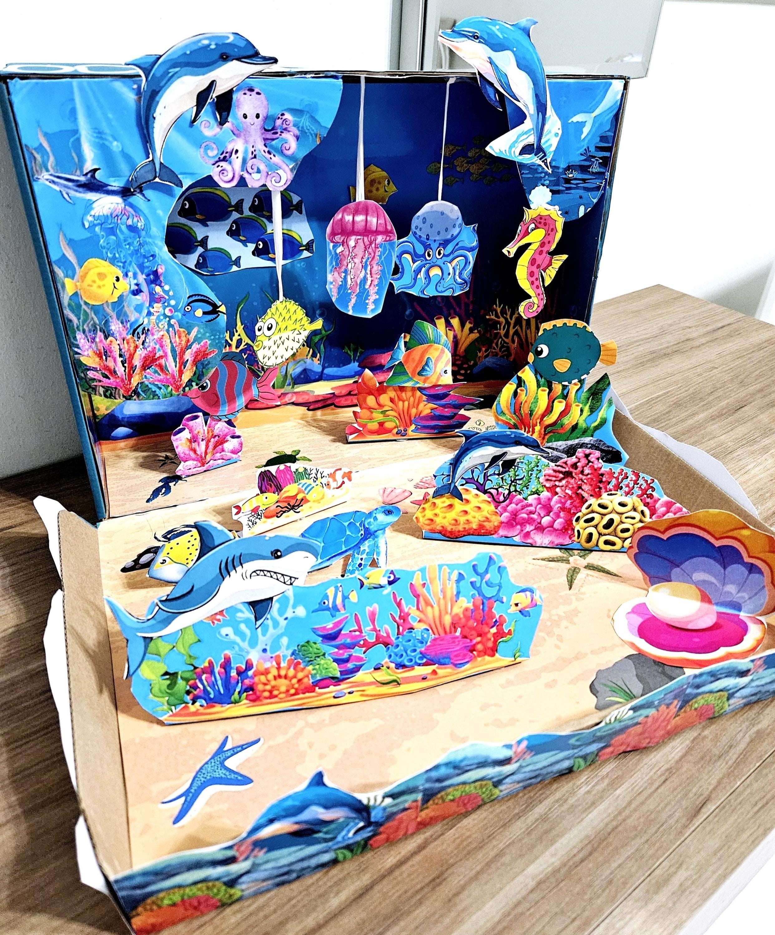 Shoebox Diorama,blue Ocean Sea Habitat Animals Fish Shark Miniature ...