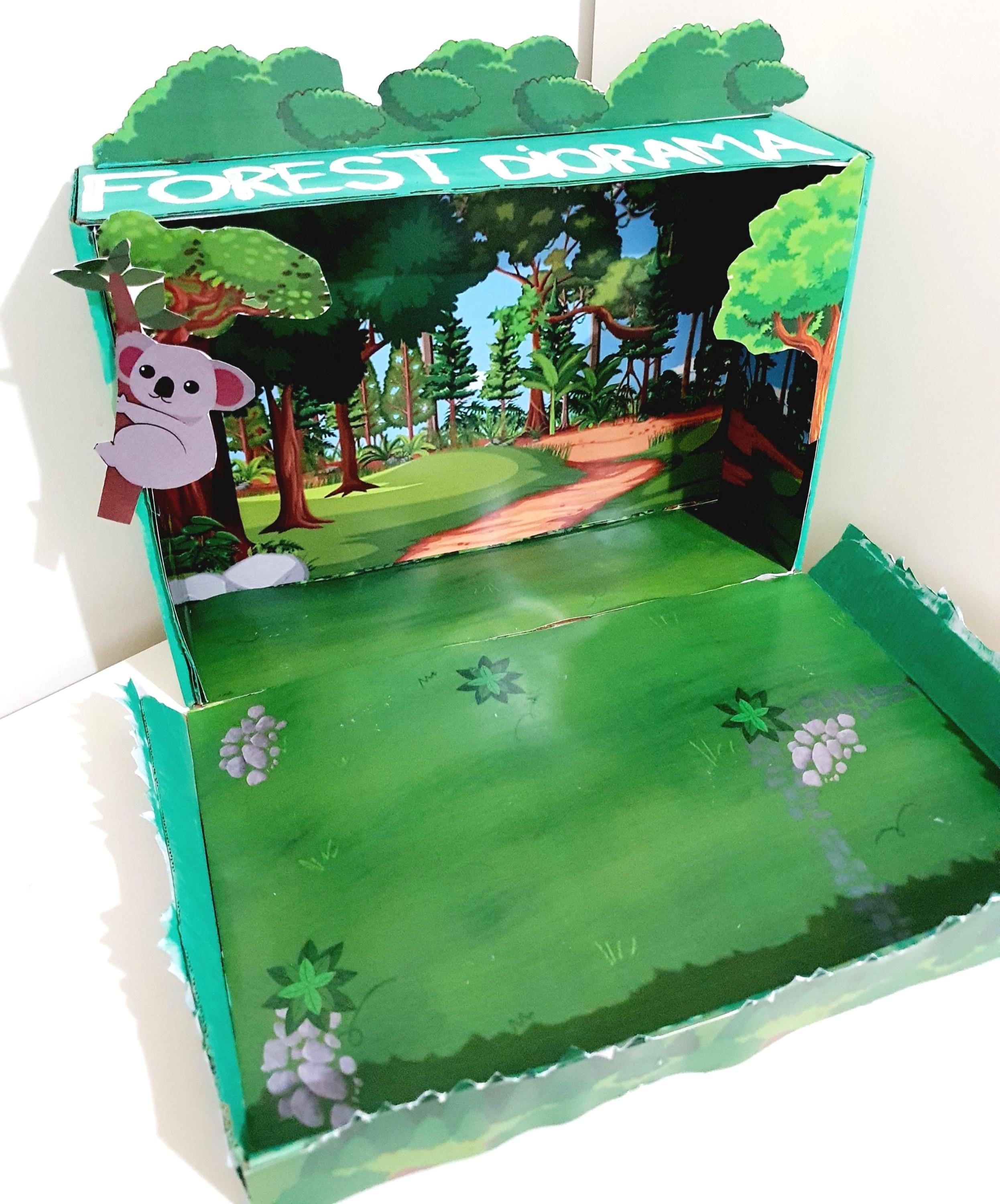 Printable Shoebox Diorama,green Forest Habitat Animals Nature Miniature ...