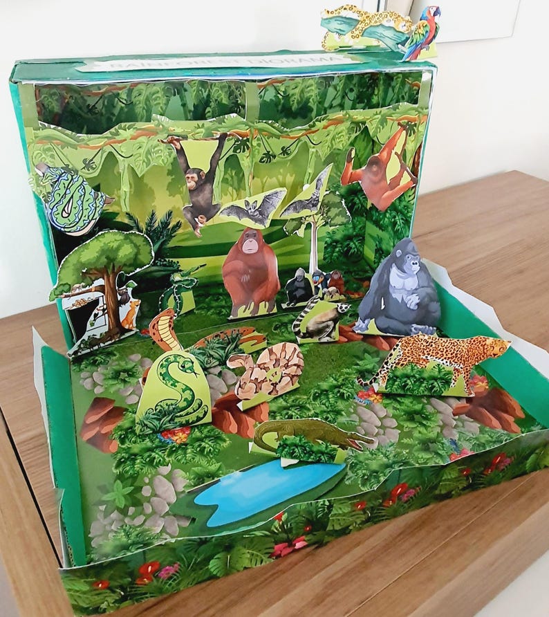 Printable Shoebox Diorama Rainforest: Tropikal Animals Habitat Project ...