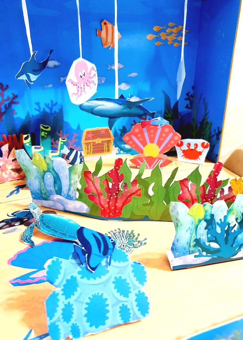 Shoebox Diorama,blue Ocean Sea Habitat Animals Fish Shark Miniature ...