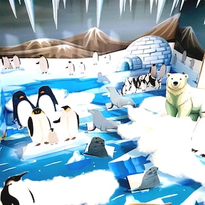 Printable Shoebox Diorama,polar North Pole Animals Bear Penguins ...