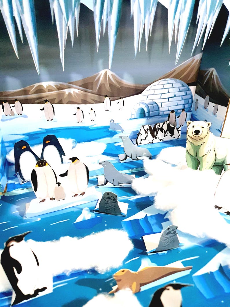 Printable Shoebox Polar Diorama: North Pole Animals Bear Penguins ...