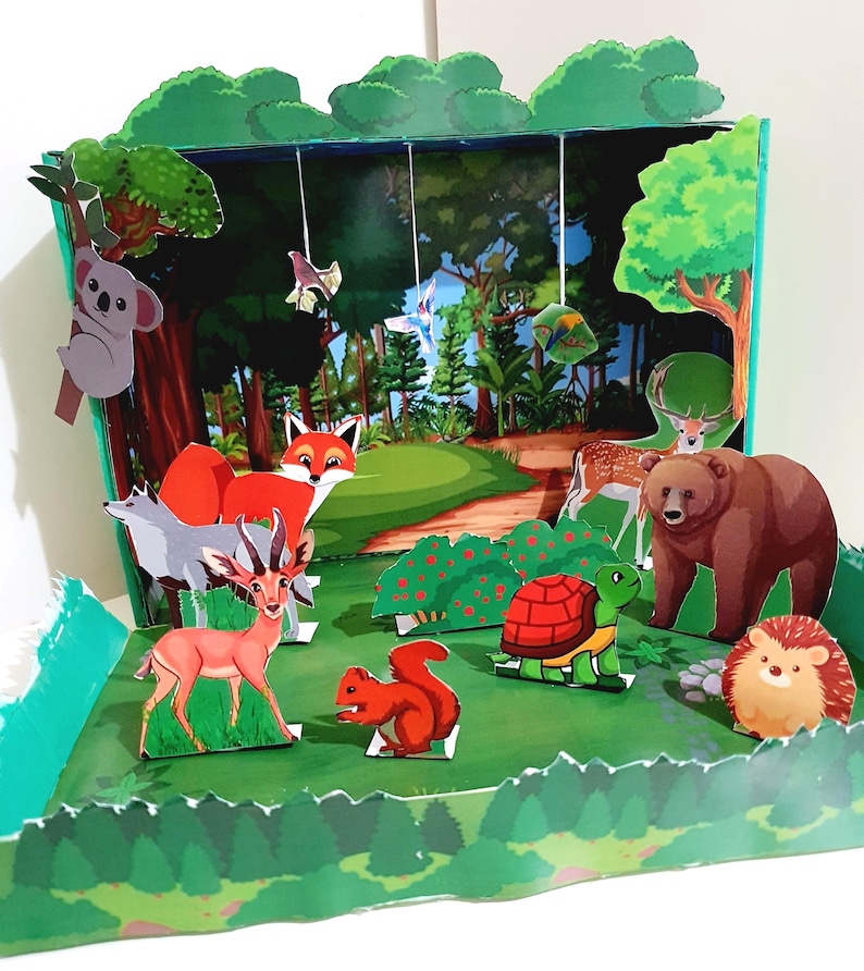 Printable Shoebox Diorama,green Forest Habitat Animals Nature Miniature ...