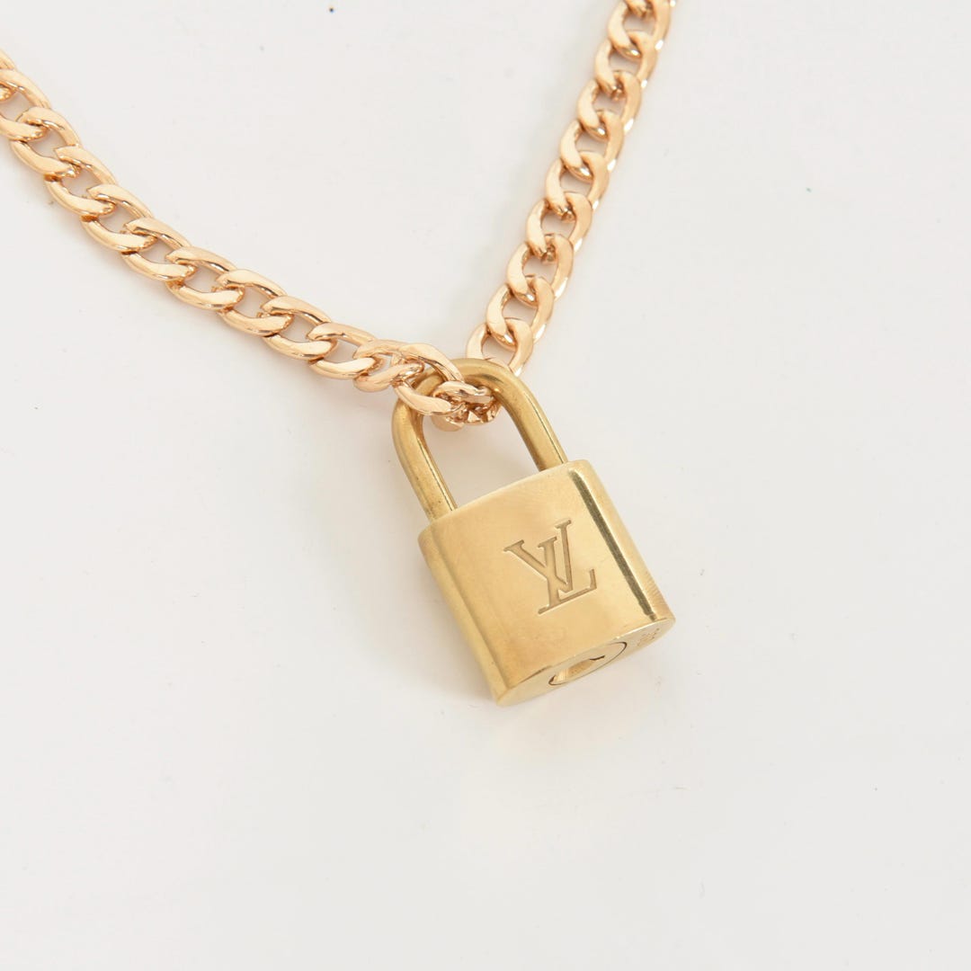 Louis Vuitton Necklace LV Lock Padlock Pendant Vintage Brass Charm - Etsy