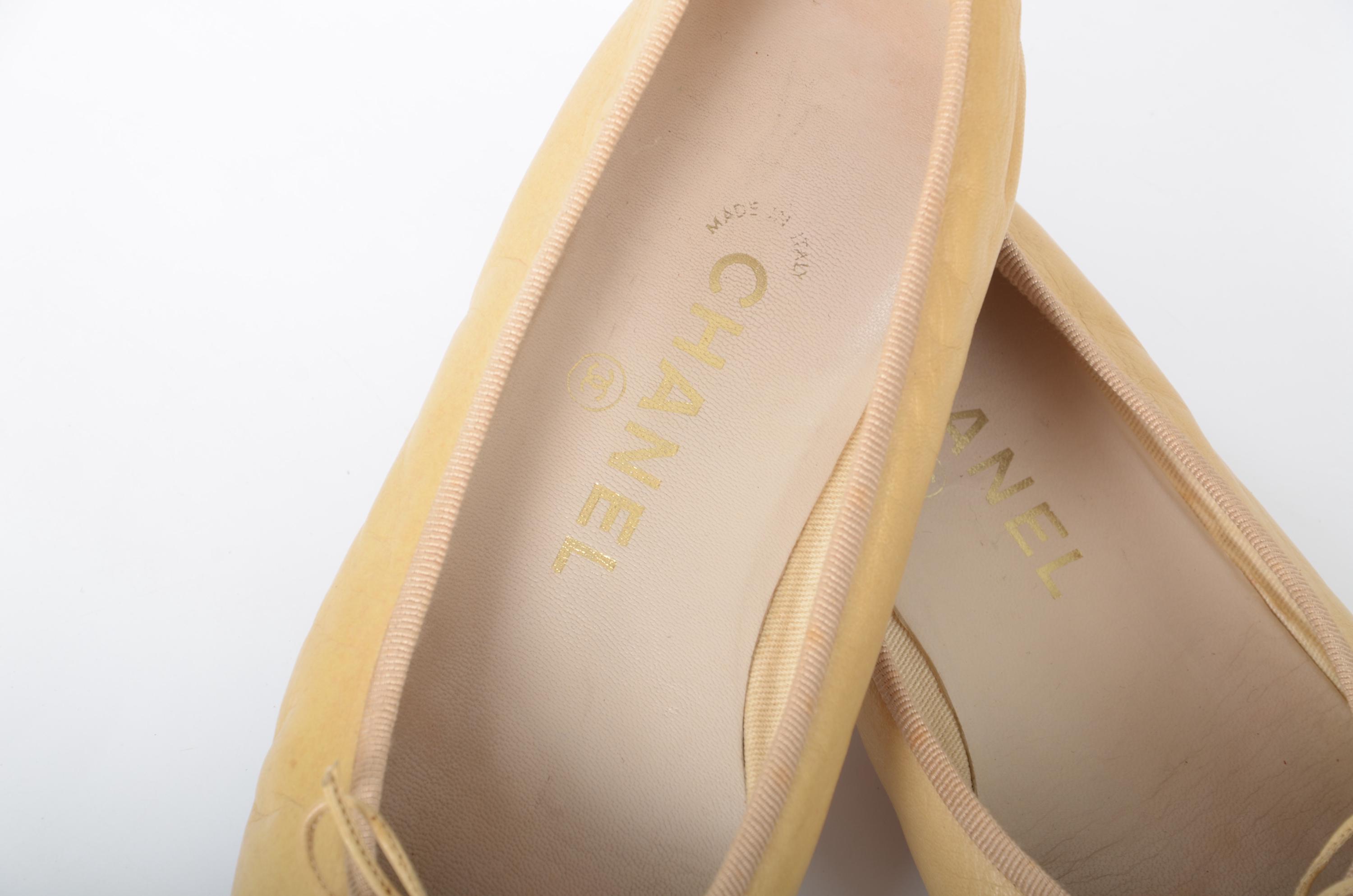 Chanel Ballet Flats Shoes Ballerina Ballet Flat Pumps Ribbon Leather ...