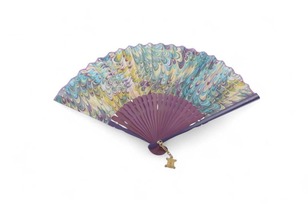 Celine Folding Hand Handheld Fan Vintage Macadam Charm Womens Purple ...