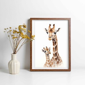 Mother and Baby Giraffe Printable Wall Art, Cute Watercolor Giraffe ...