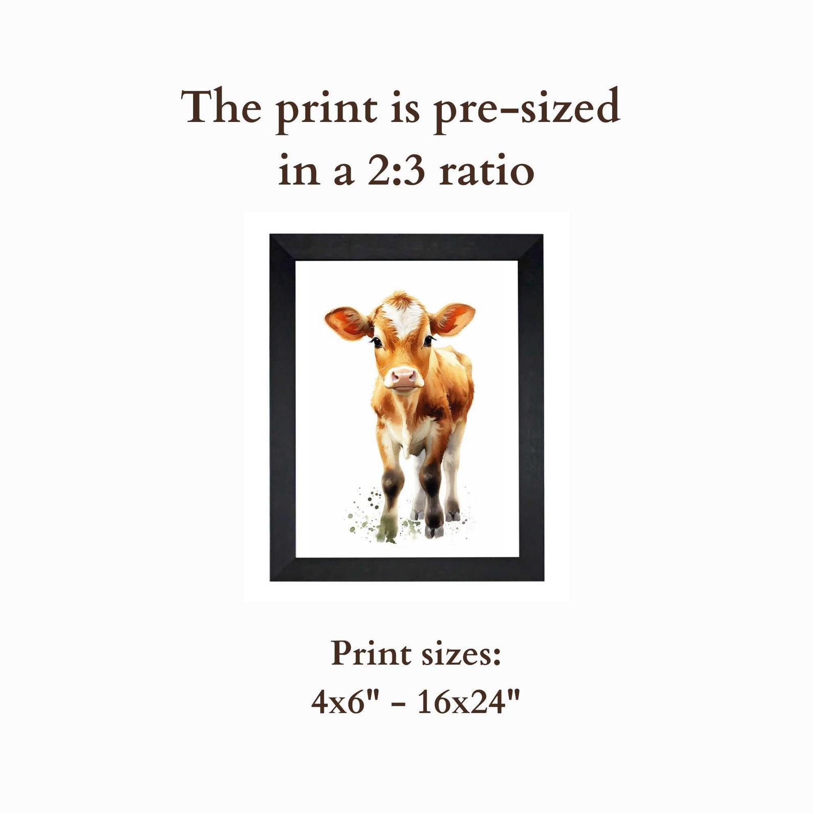 Cheeky Calf Printable Wall Art, Watercolor Calf Print, Nursery Wall Art ...