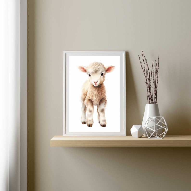 Cute Lamb Printable Wall Art, Watercolor Lamb Print, Nursery Wall Art ...