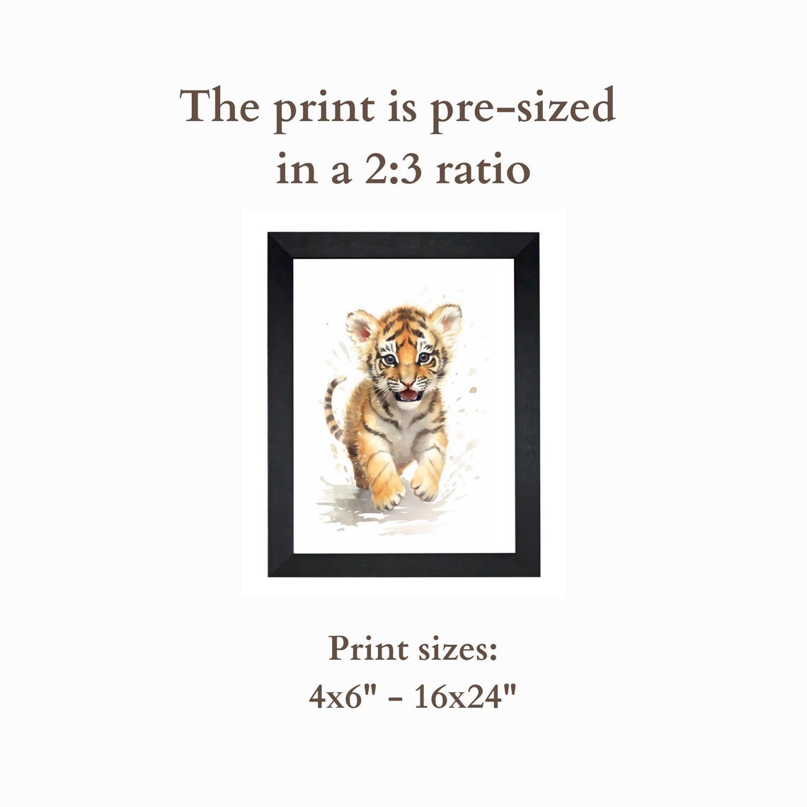 Playing Baby Tiger Printable Wall Art, Playfull Watercolor Tiger Cub ...