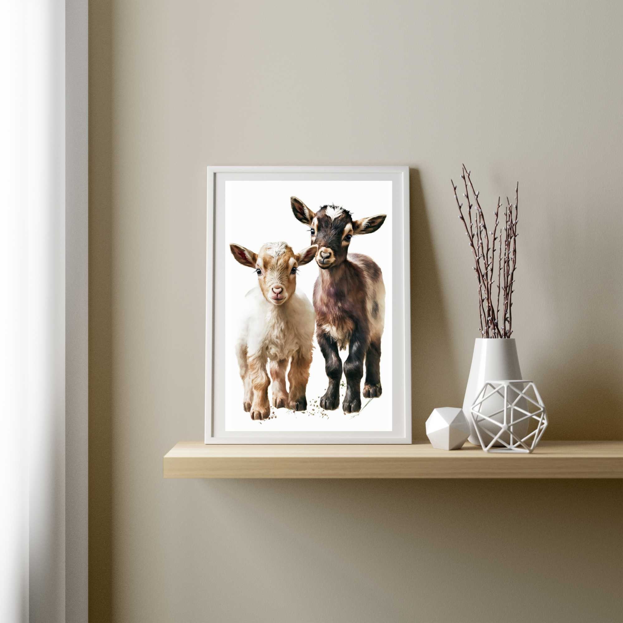 Two Baby Goats Printable Wall Art, Watercolor Goats Print, Nursery Wall ...