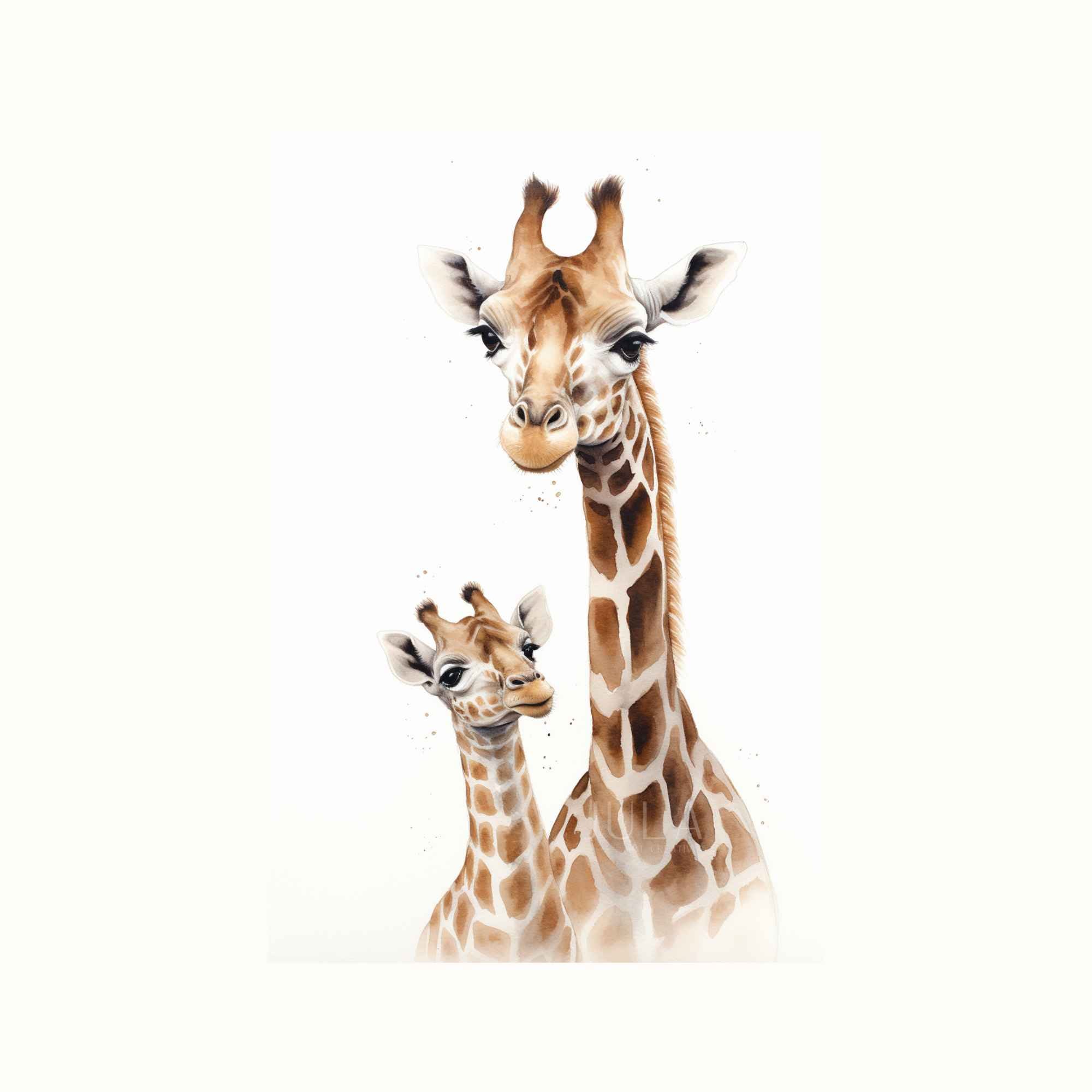 Mother and Baby Giraffe Printable Wall Art, Cute Watercolor Giraffe ...