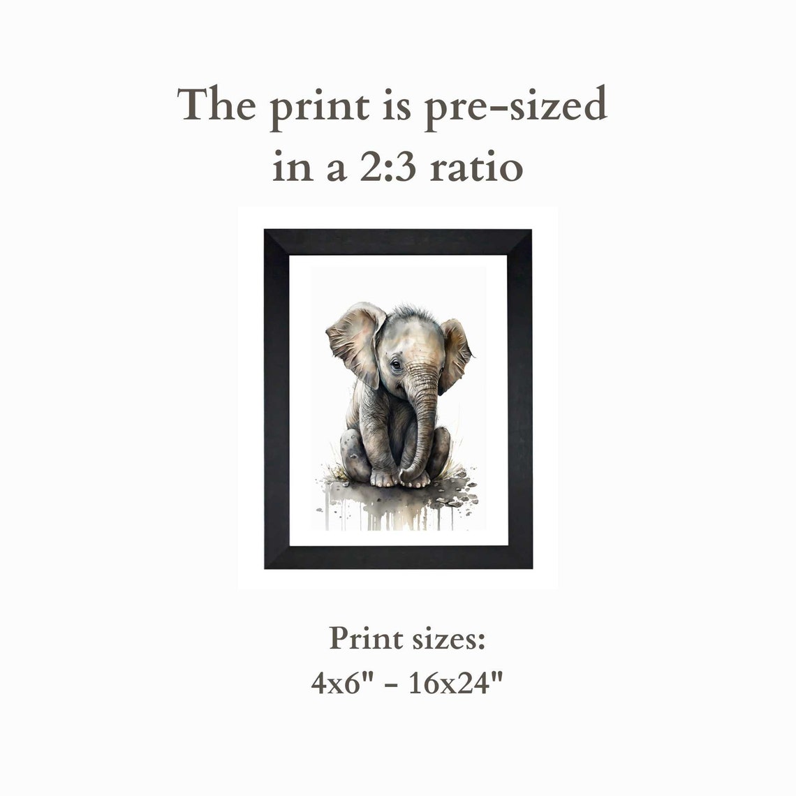 Baby Elephant Printable Wall Art, Watercolor Baby Elephant Painting ...