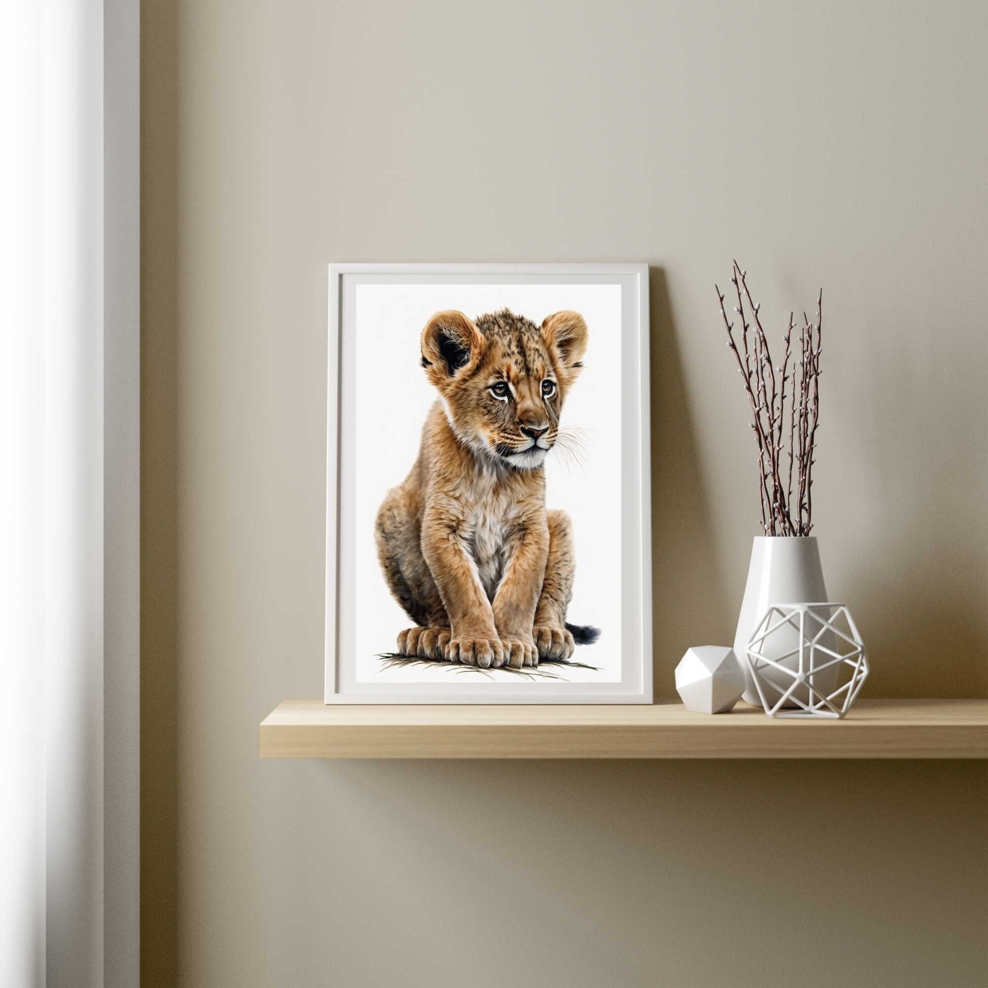 Baby Lion Printable Wall Art, Watercolor Lion Cub Print, Nursery Wall ...