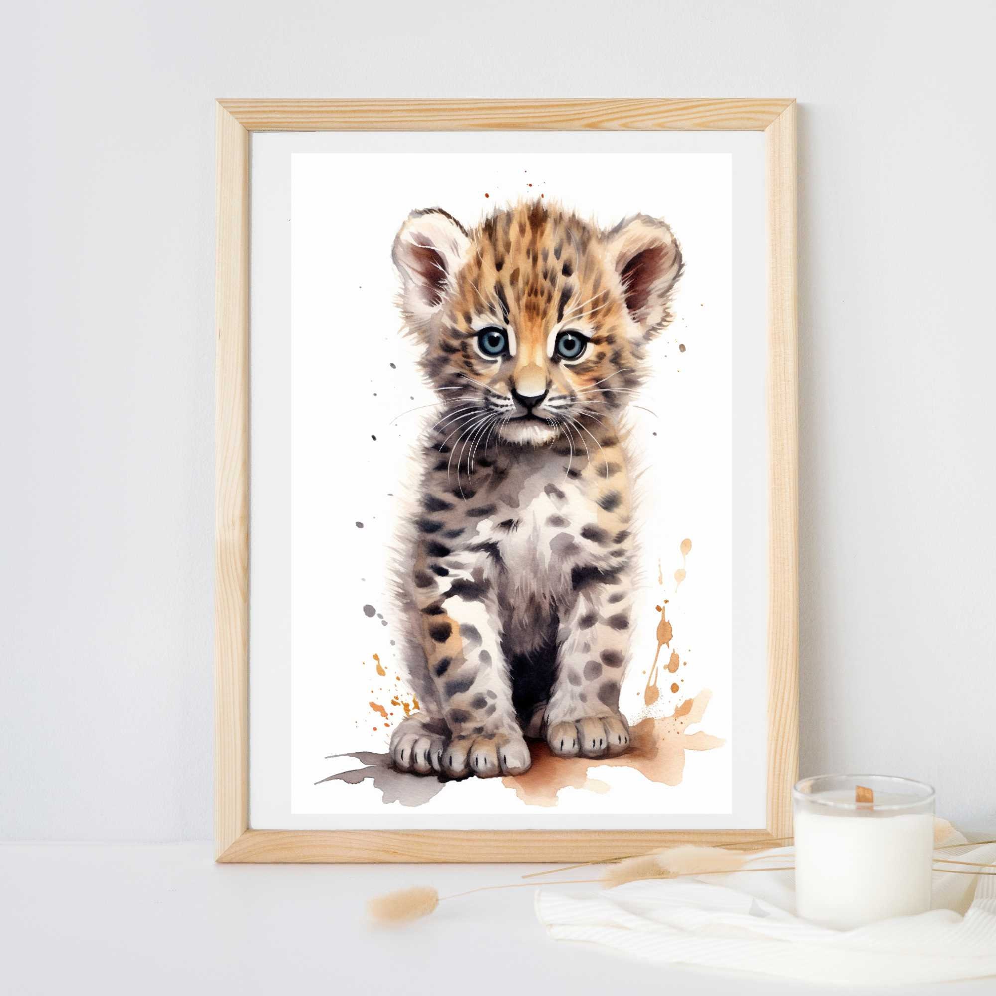 Watercolor Leopard Cub Print, Baby Leopard Printable Wall Art, Nursery ...
