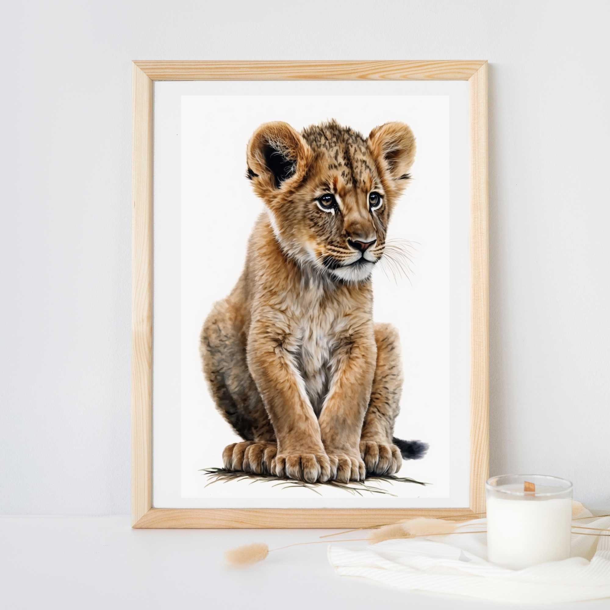 Baby Lion Printable Wall Art, Watercolor Lion Cub Print, Nursery Wall ...