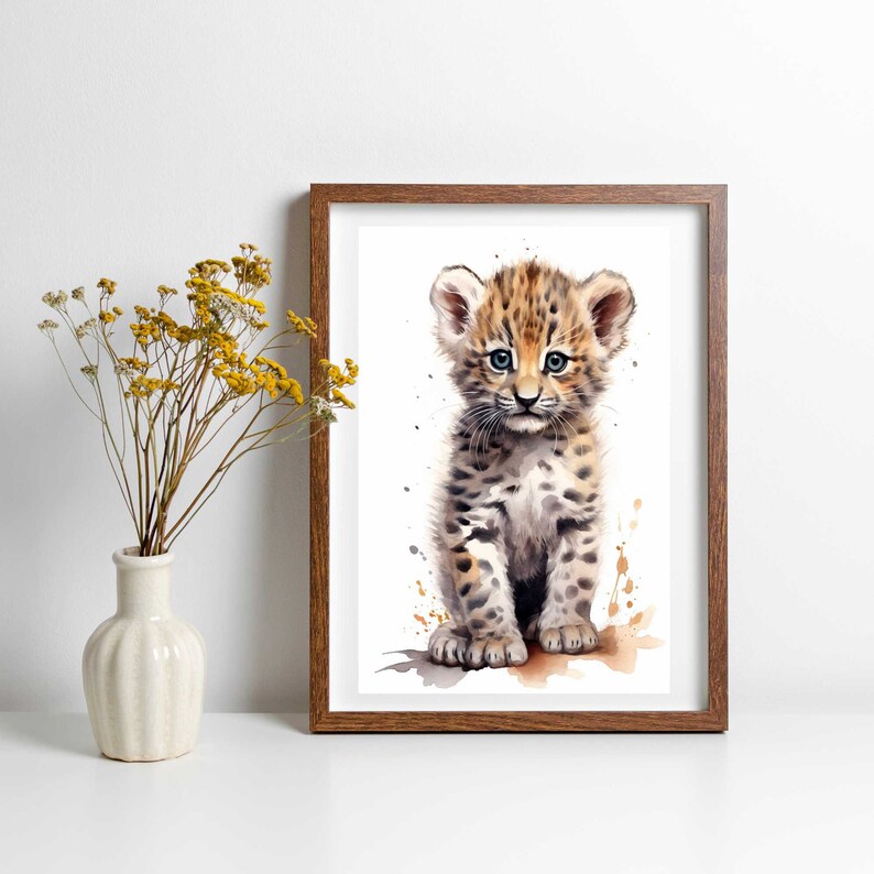 Watercolor Leopard Cub Print, Baby Leopard Printable Wall Art, Nursery ...