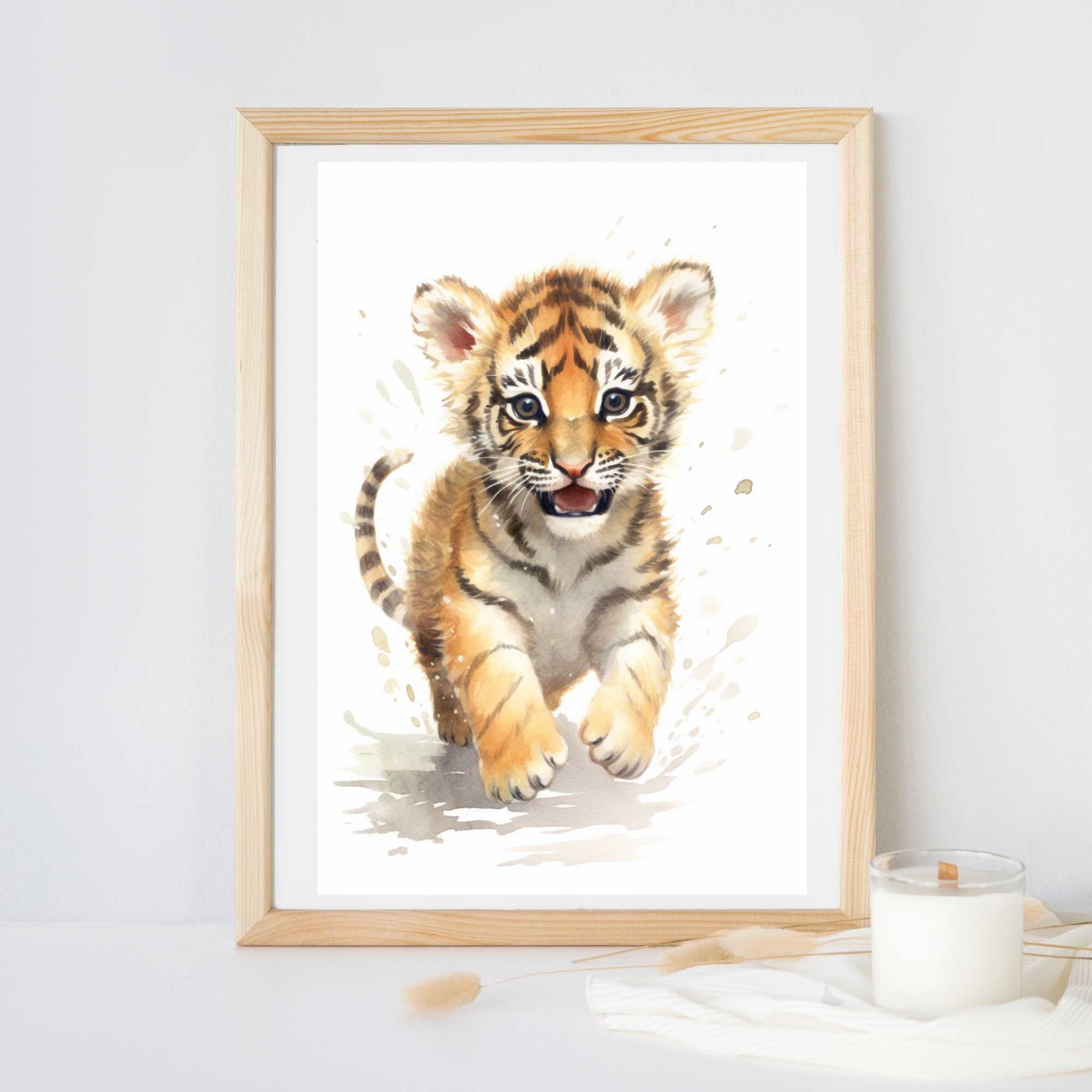 Playing Baby Tiger Printable Wall Art, Playfull Watercolor Tiger Cub ...