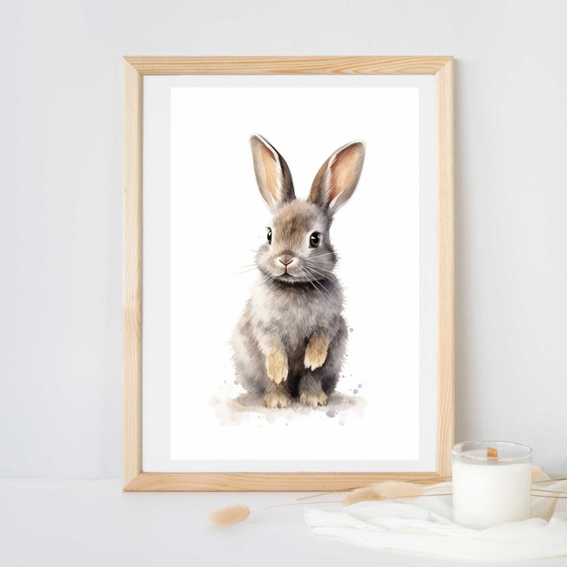 Grey Bunny Printable Wall Art, Watercolor Baby Bunny Print, Nursery ...